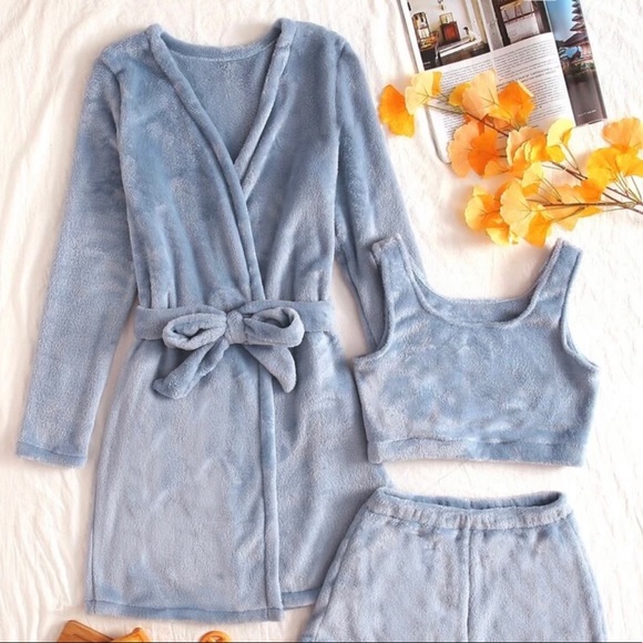 Sweaters | Light Blue Fuzzy Robe | Poshmark